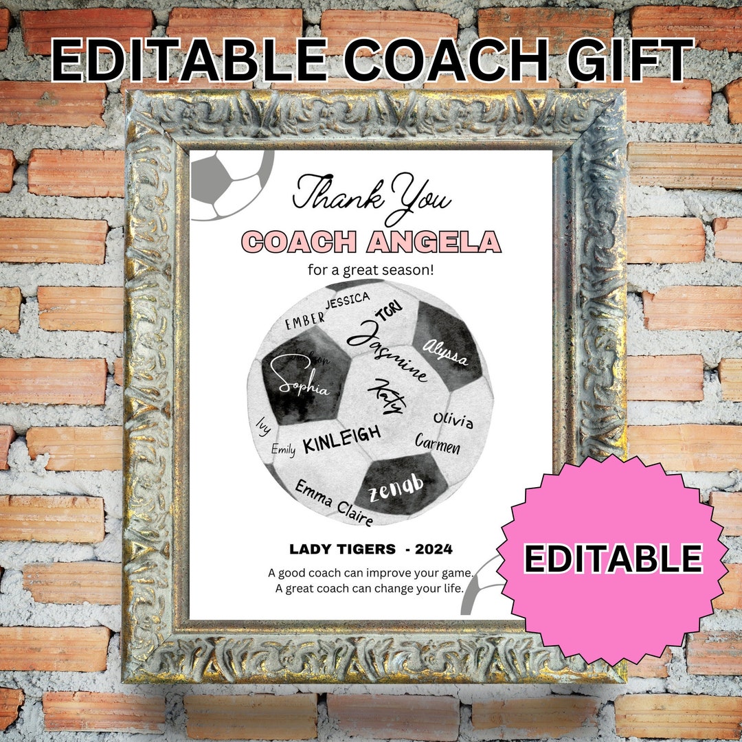 EDITABLE Soccer Coach Appreciation Printable, Team Gift Printable ...