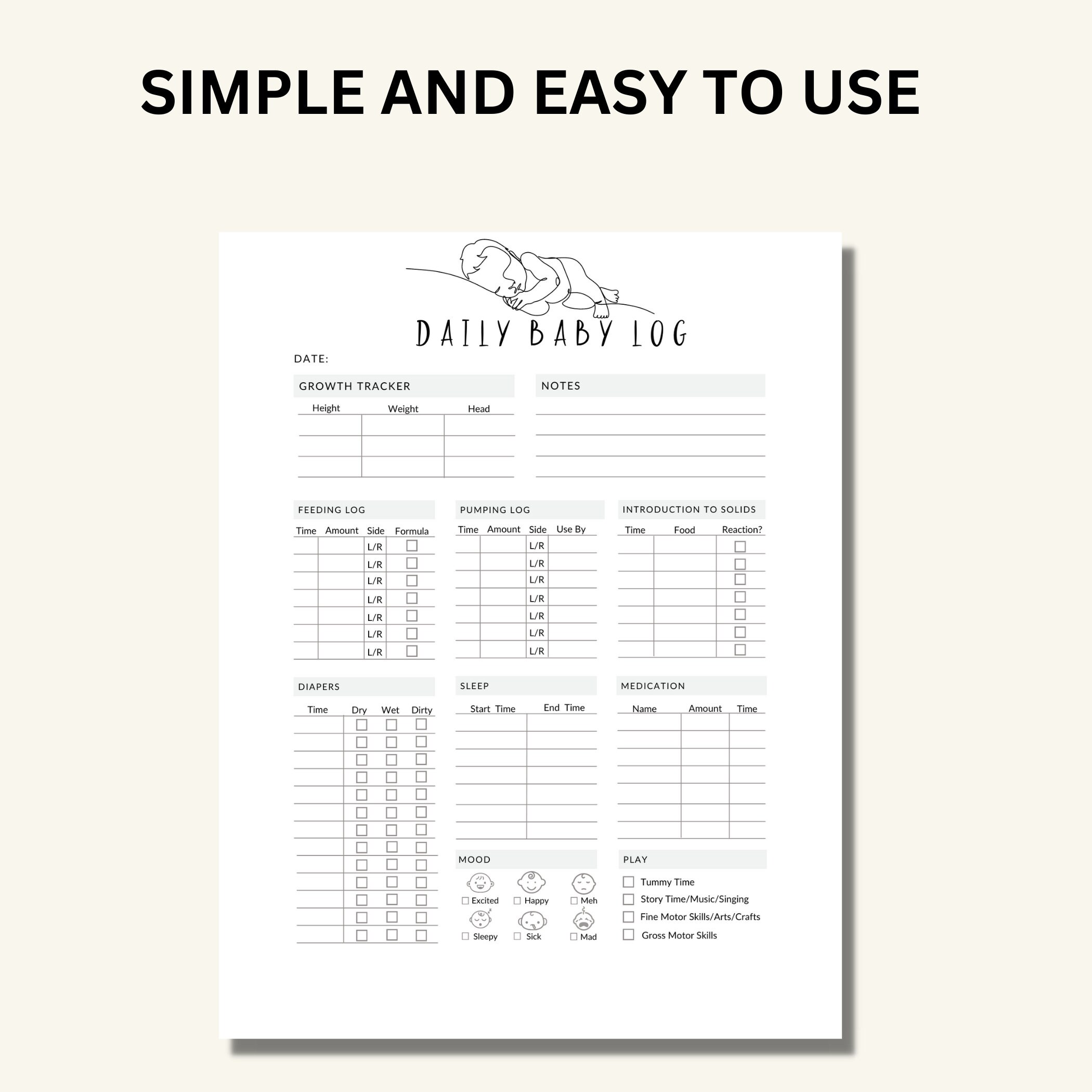 Daily Baby Log, Daily Newborn Tracker, Newborn Nanny Log, Day Care ...