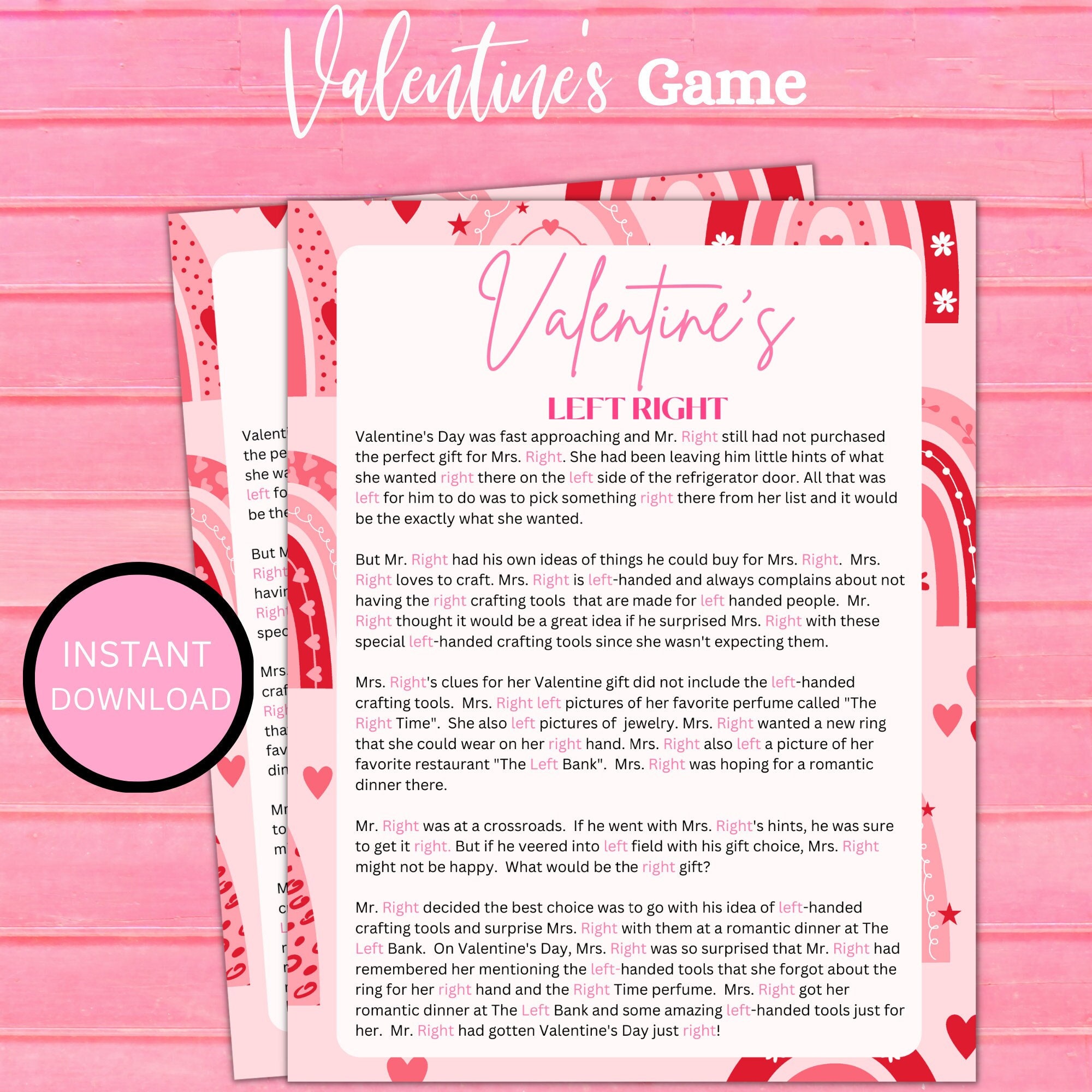 Printable Valentine's Day Game, Left Right Game and Activity, Adult ...