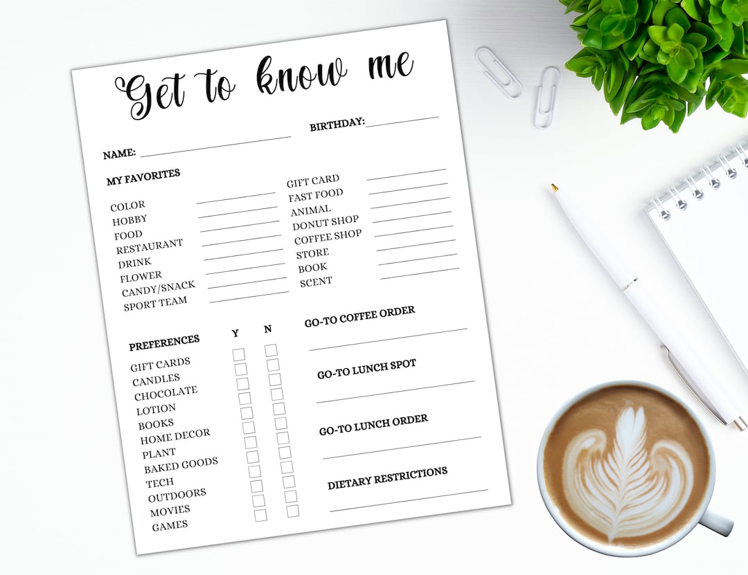 Get to Know Me Survey, Get to Know Me Questionnaire, Coworkers ...