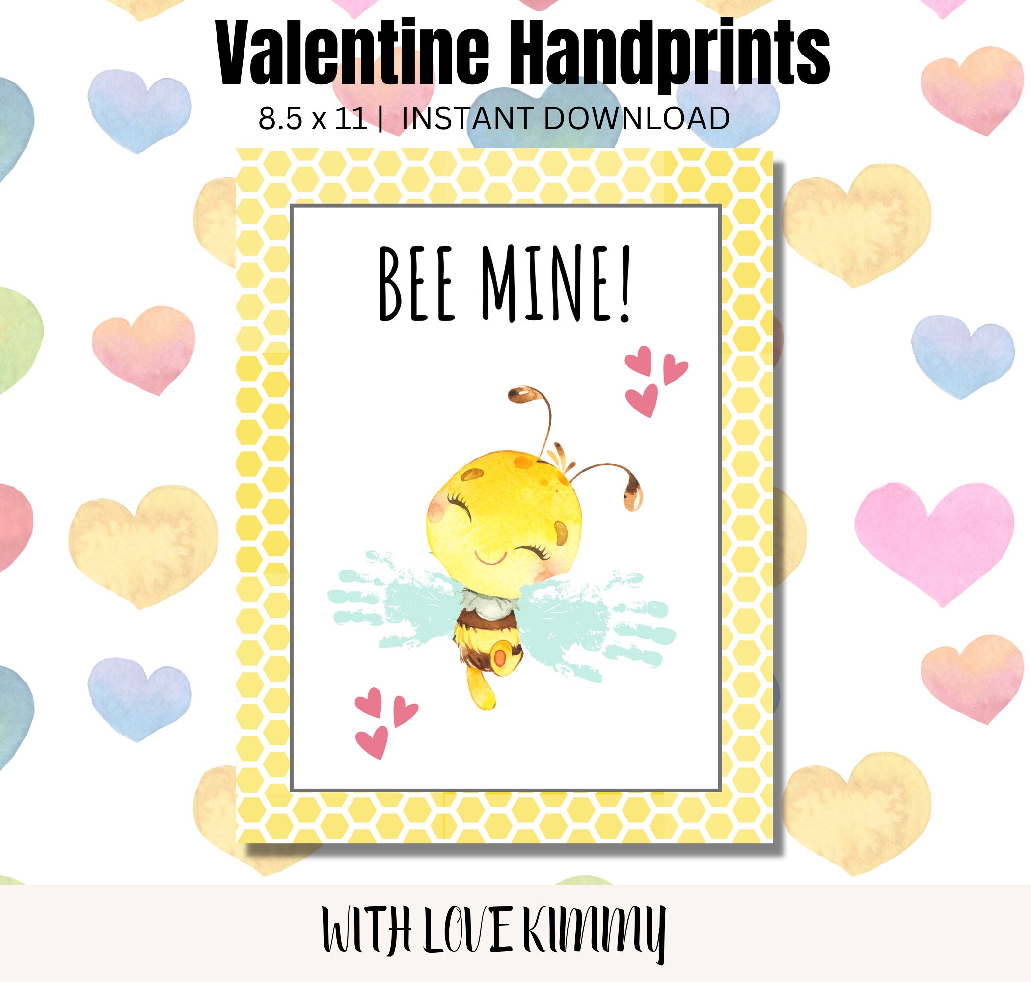 Valentine Handprint Craft ART Printable, Valentine Preschool Art ...