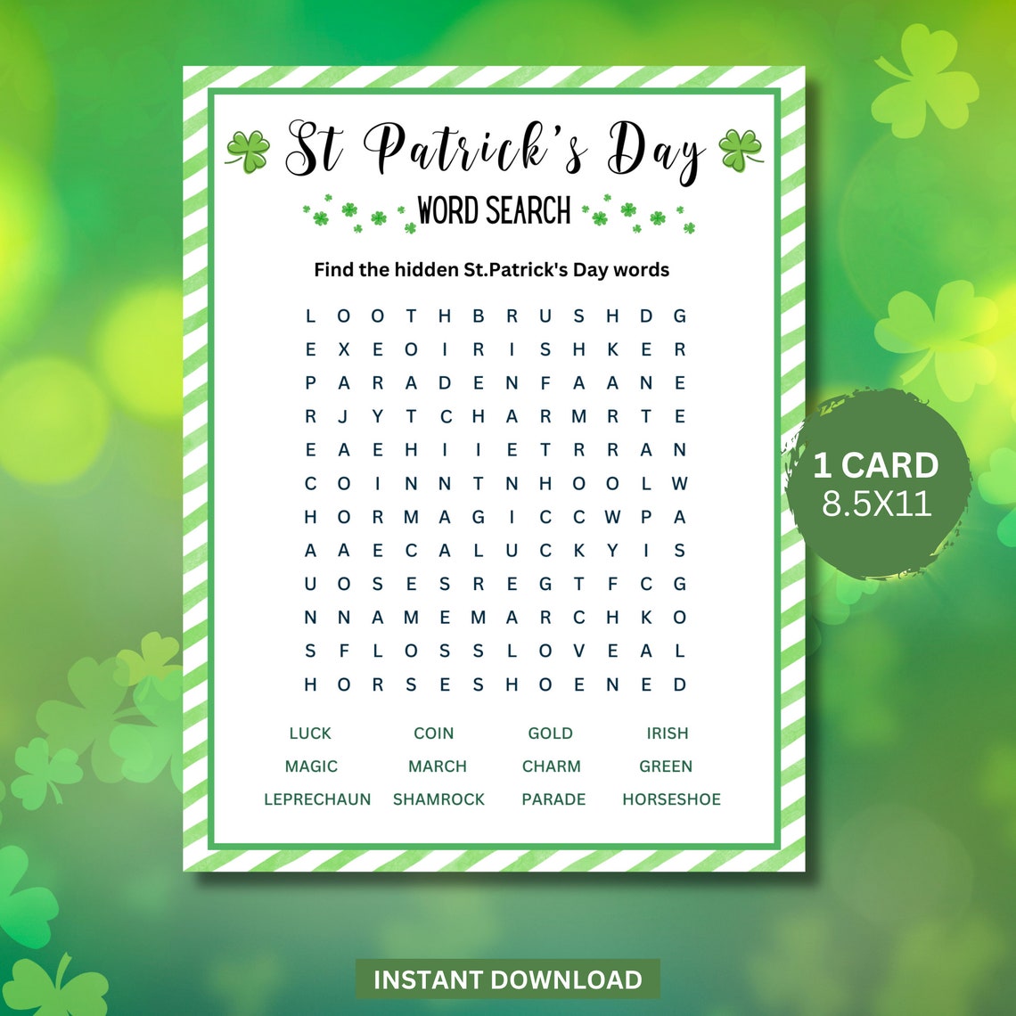 Printable St Patrick's Day Word Search Game, St Paddy's Day Game ...
