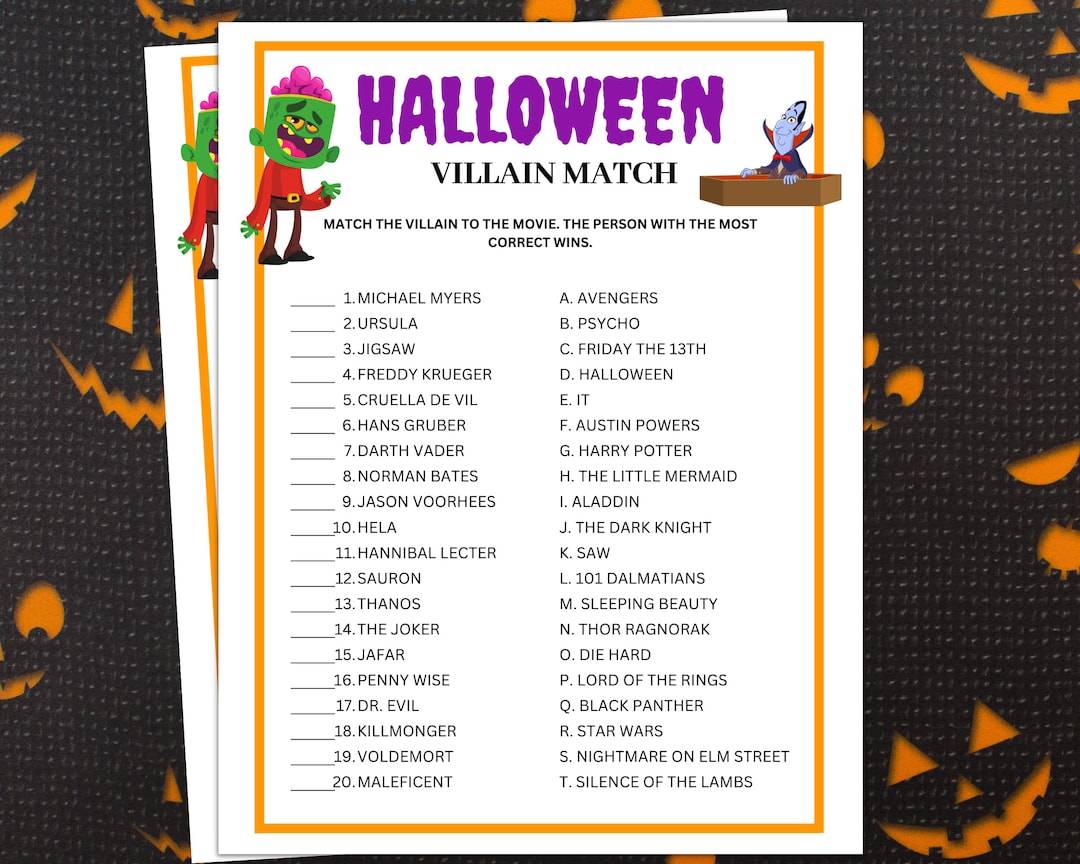 Halloween Party Game, Villain Match, Halloween Party Activities ...