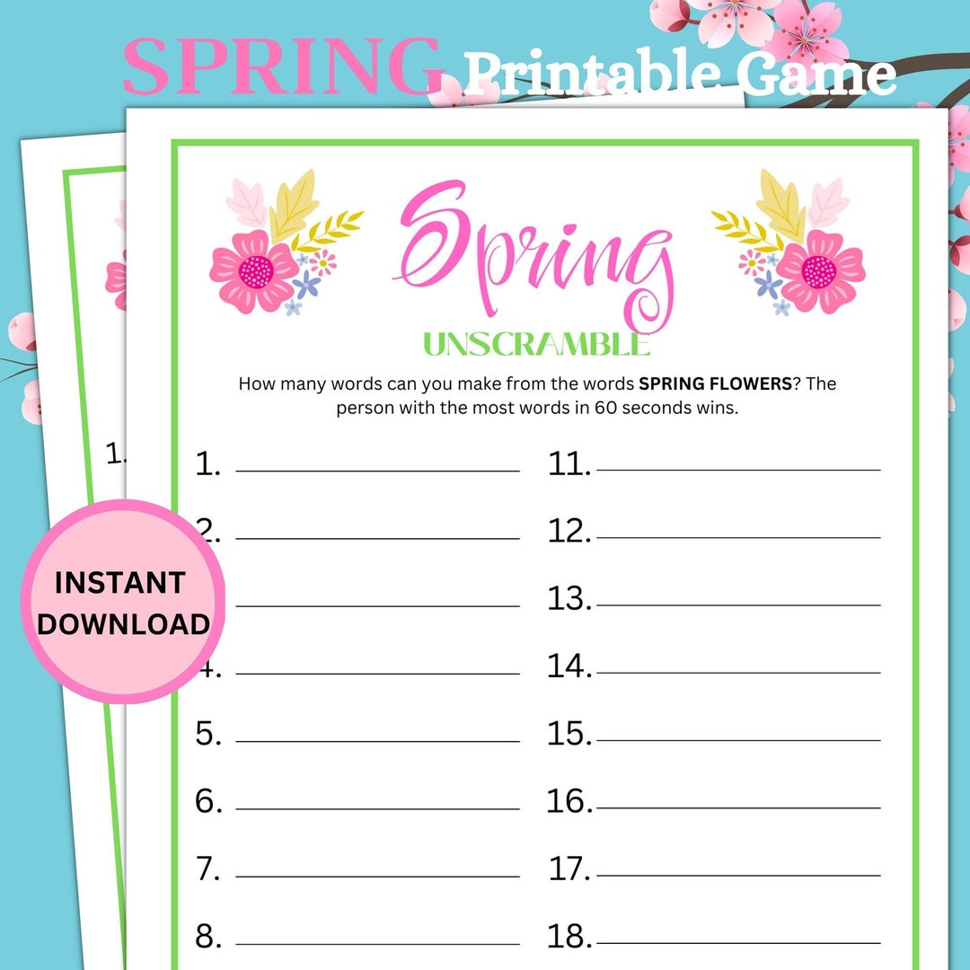 Printable SPRING Game, Spring Party Game and Activity, Kids Party Games ...
