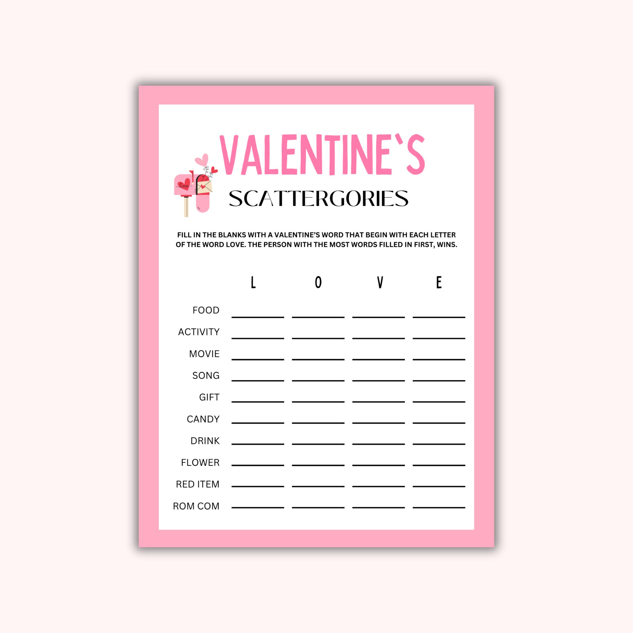 Scattergories Valentine's Party Game, Valentines Party Game and ...