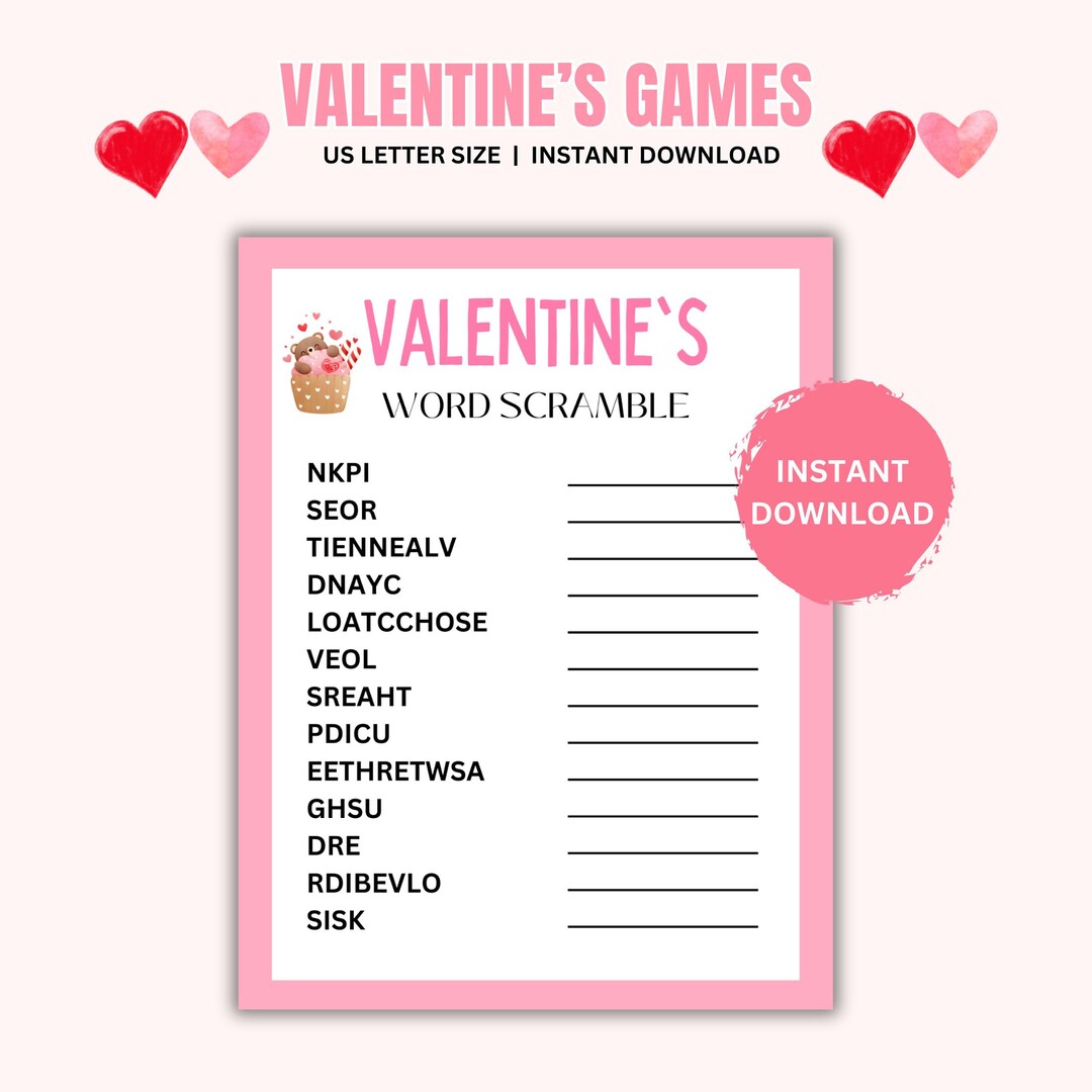 Word Scramble Valentine's Party Game, Valentines Party Game and ...