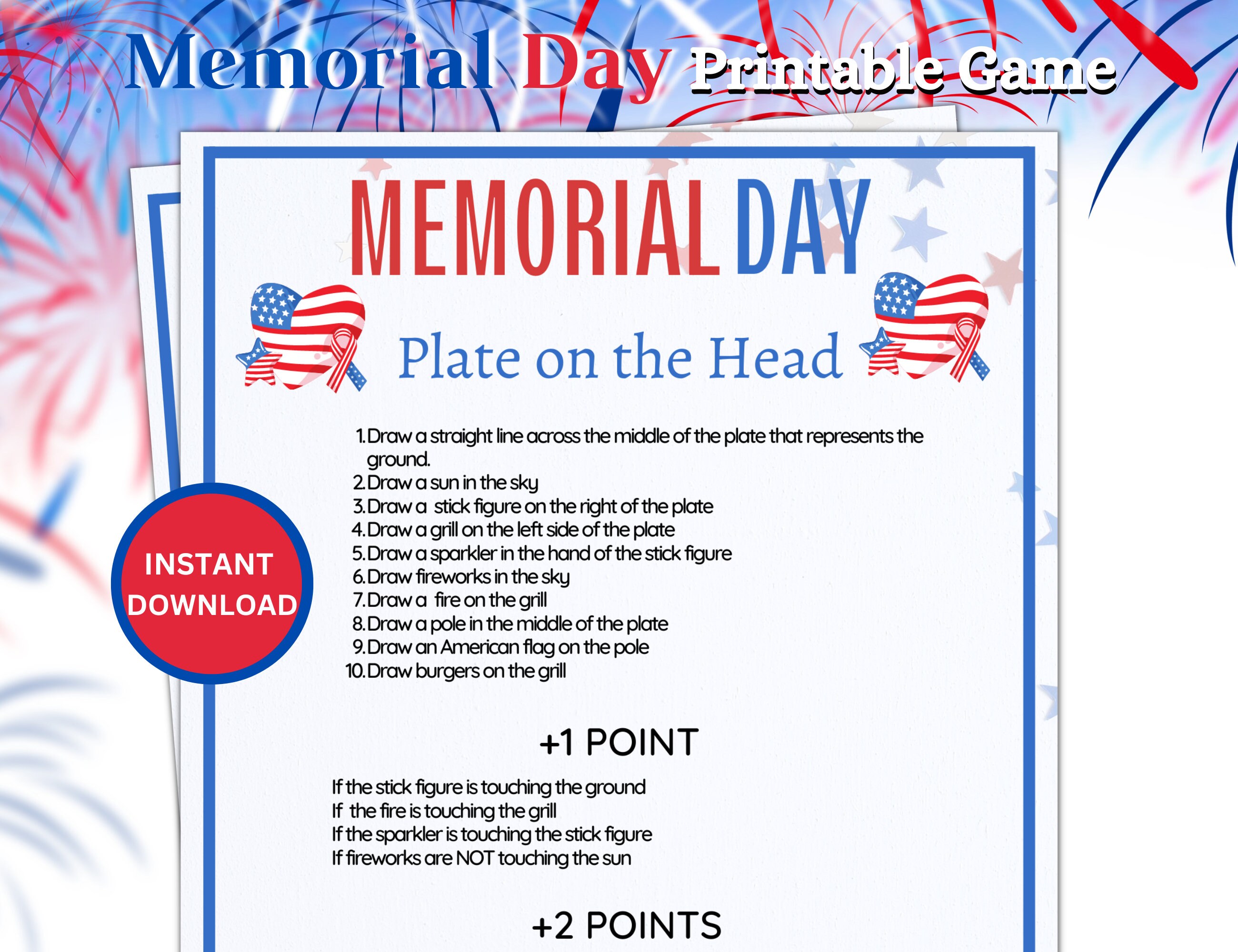 Memorial Day Plate on the Head Game, Printable Family Games, Patriotic ...