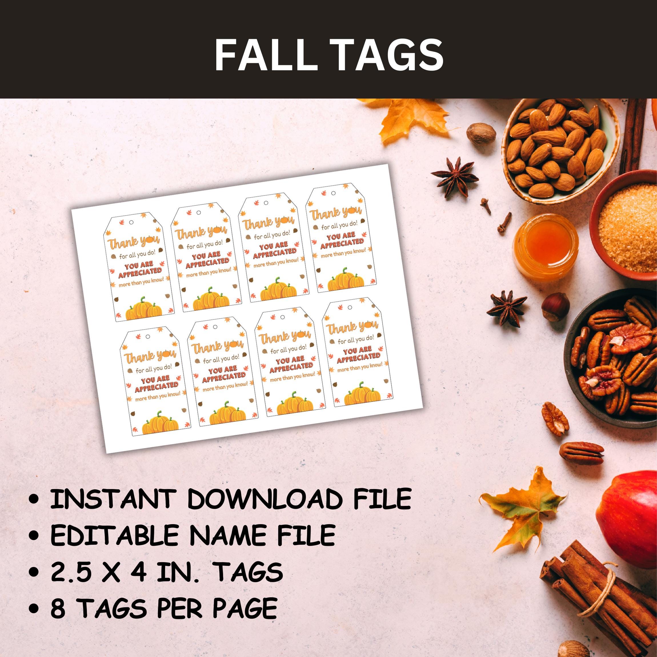 Autumn Fall Thank You Tags, Staff Appreciation, Teacher Gift ...