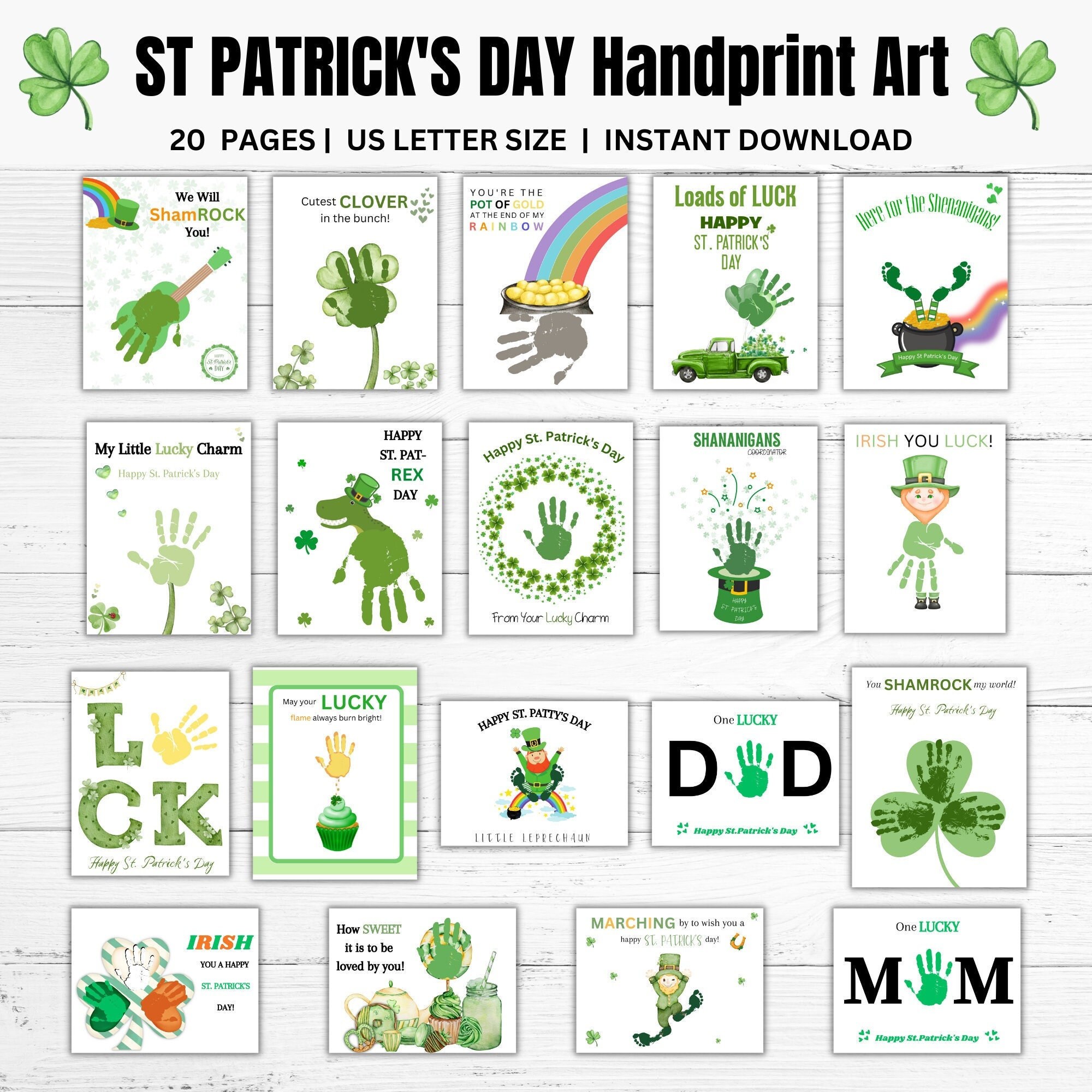 St Patricks' Day Handprint Footprint Craft Printable Bundle, Preschool ...