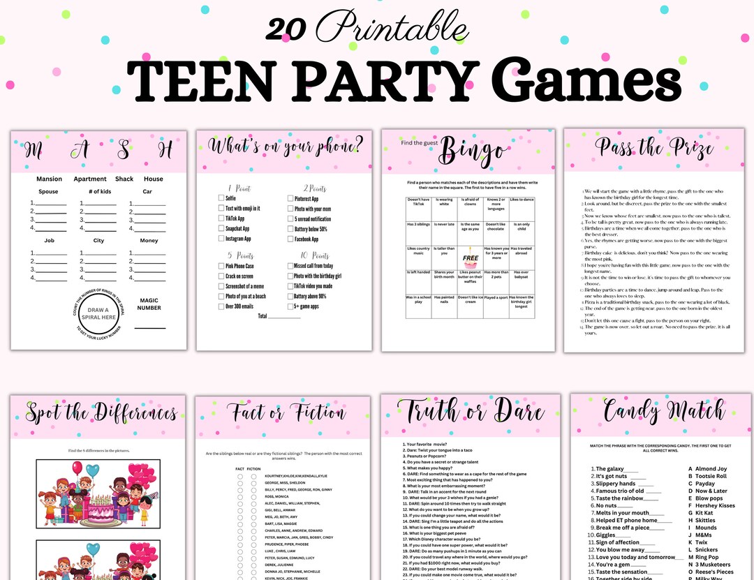 Printable Teen Birthday Game Bundle, Party Activities, Pink Birthday ...