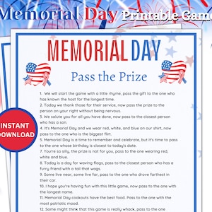Memorial Day Pass the Prize Game, Printable Family Games, Patriotic ...
