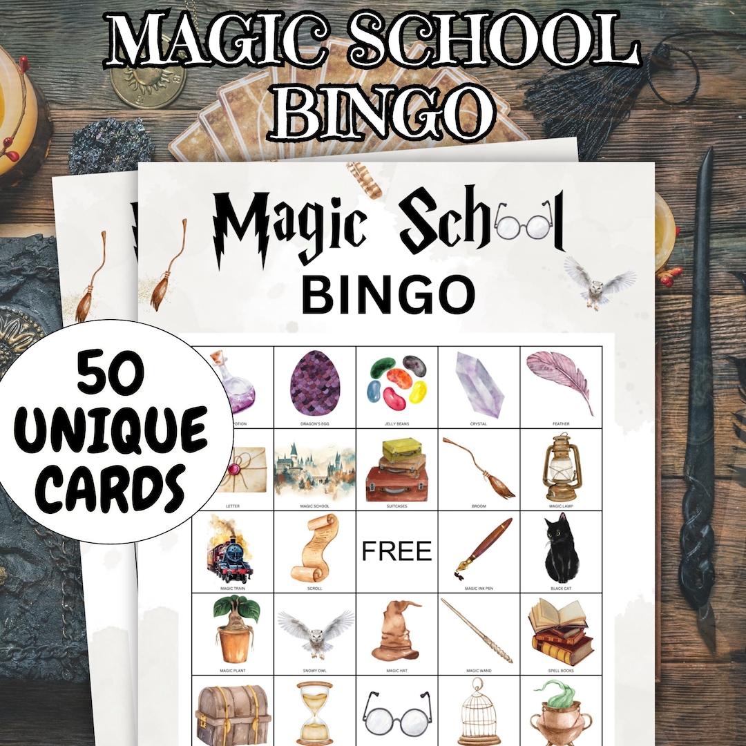 50 Magic School Bingo Cards, Wizard Party Games, Kids Magic Birthday ...