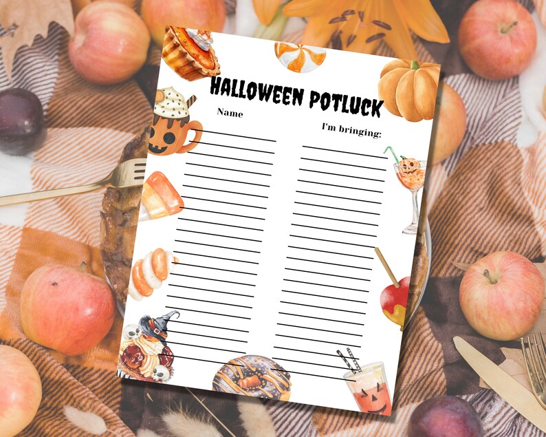 Halloween Potluck Sign up Sheet, October Potluck Sheet, Church Potluck ...