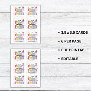 Editable Sweet Teacher Treat Gift Tag, Teacher Appreciation Week, End ...