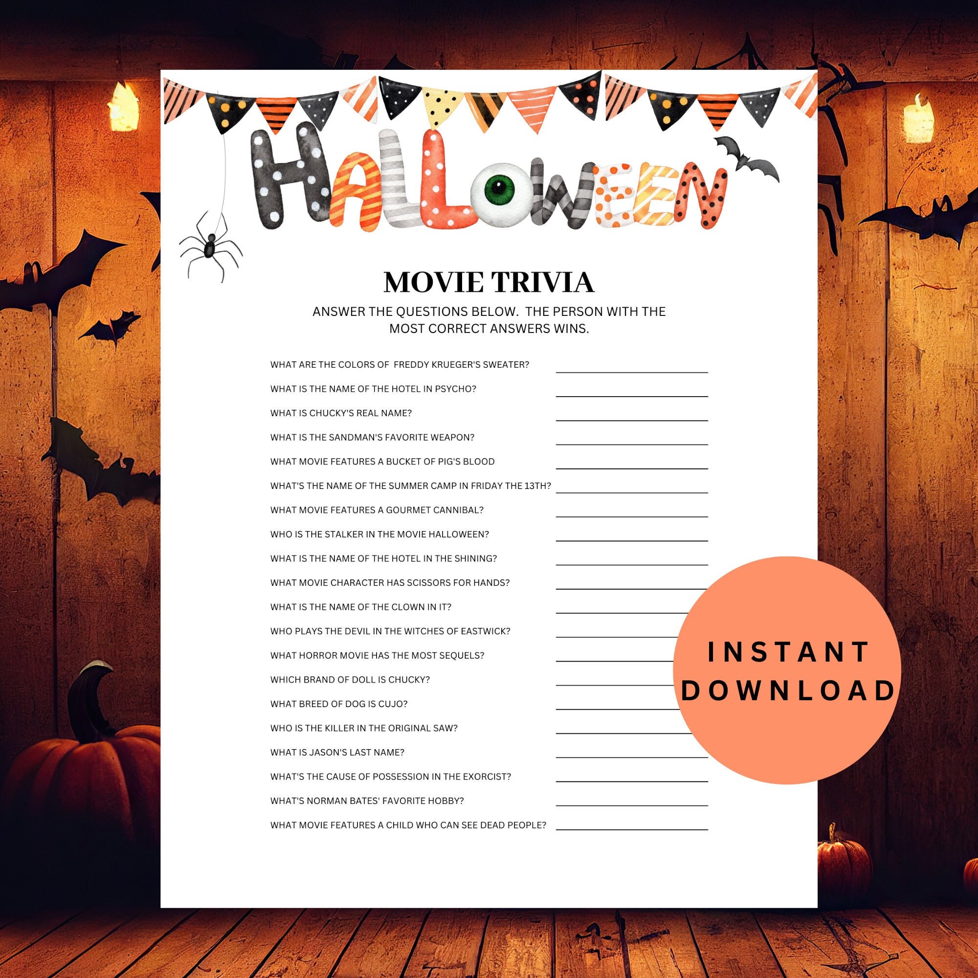 Halloween Movie Trivia Game Halloween Party Activity - Etsy
