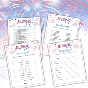Fourth of July Game Bundle, Printable Family Games, Patriotic Party ...