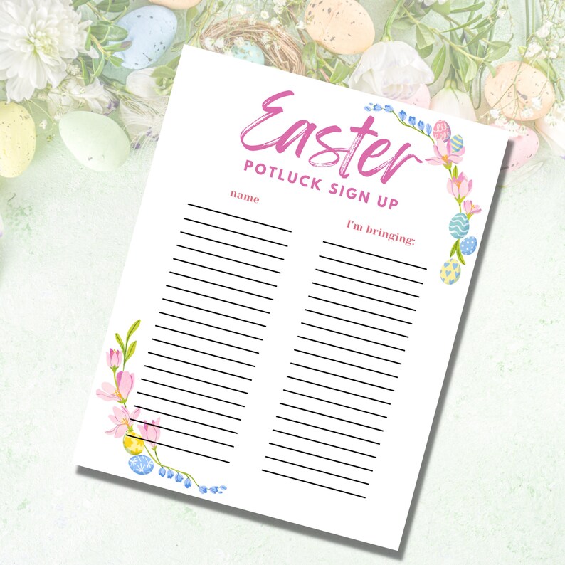EASTER Potluck Sign up Sheet, Holiday Potluck Sheet, Church Potluck ...