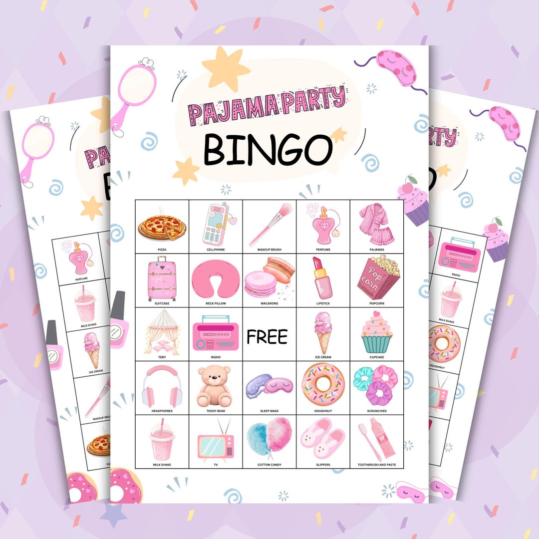 30 Pajama Party Bingo Games, Sleepover Bingo Game Activity, Slumber ...