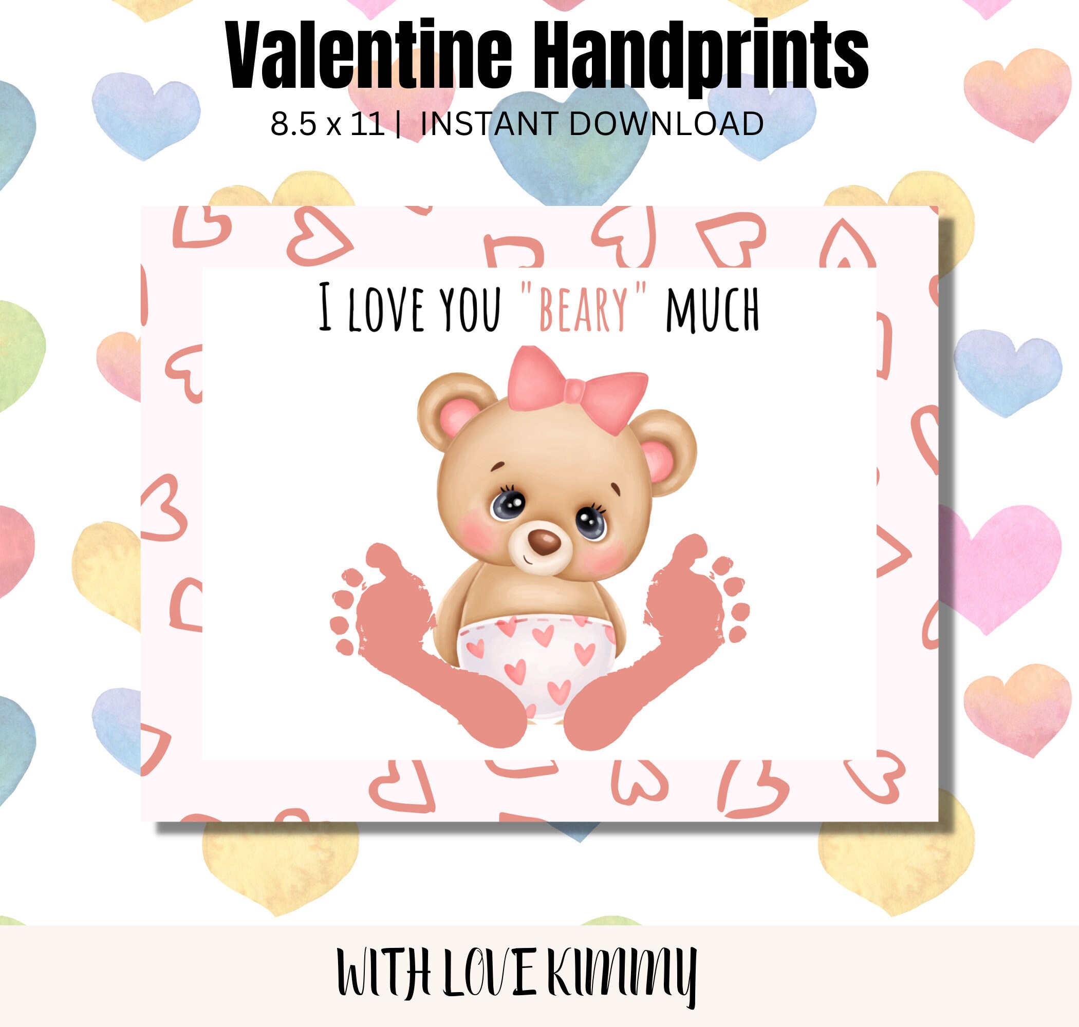 Valentine Handprint Craft ART Printable, Valentine Preschool Art ...