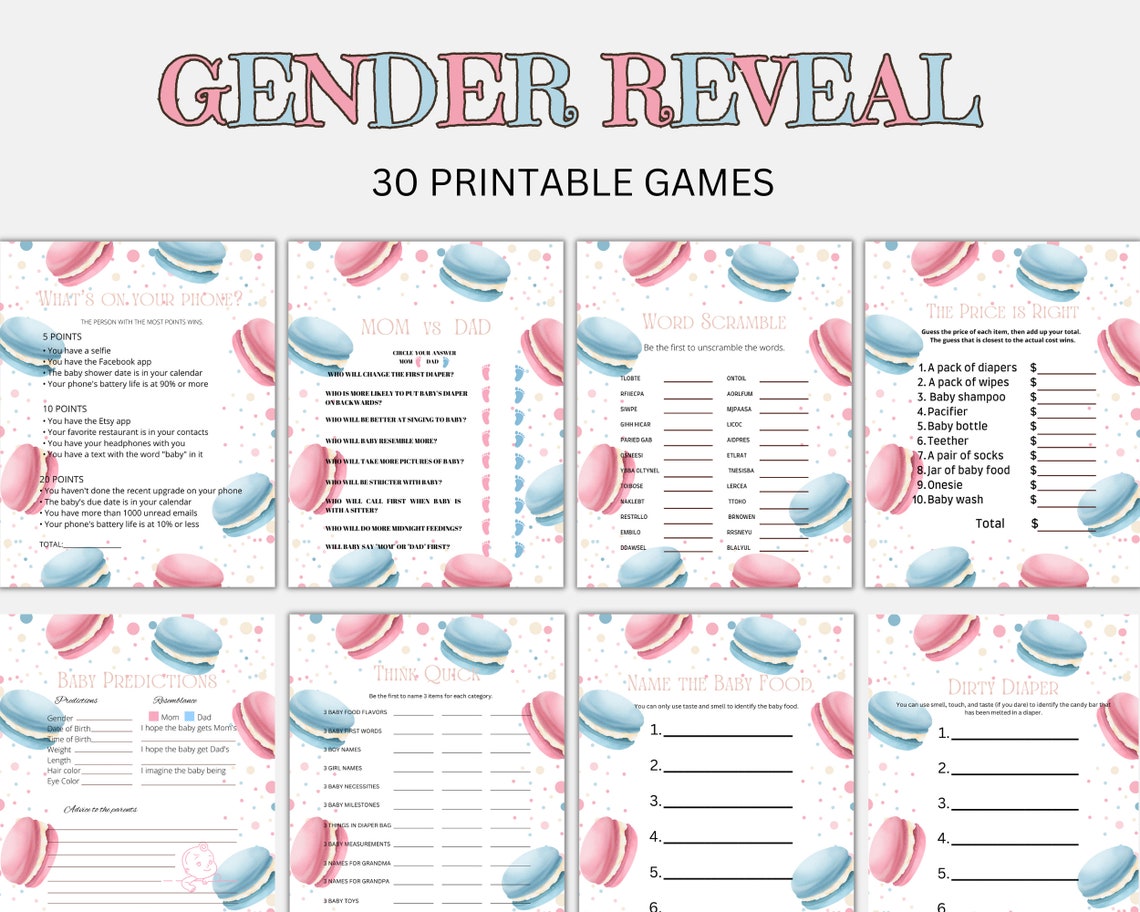 Gender Reveal Games Bundle, Gender Reveal Party, Gender Reveal Games, Blue and Pink Gender ...