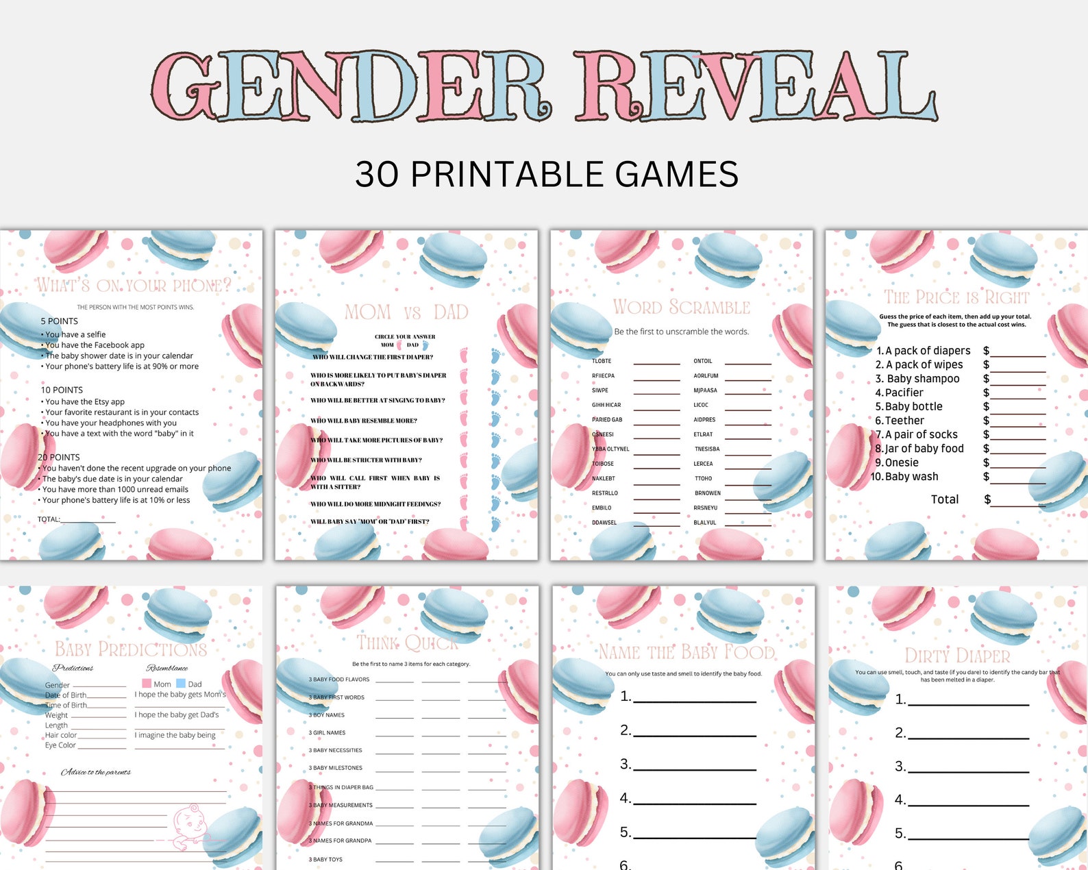 Gender Reveal Games Bundle, Gender Reveal Party, Gender Reveal Games, Blue and Pink Gender ...