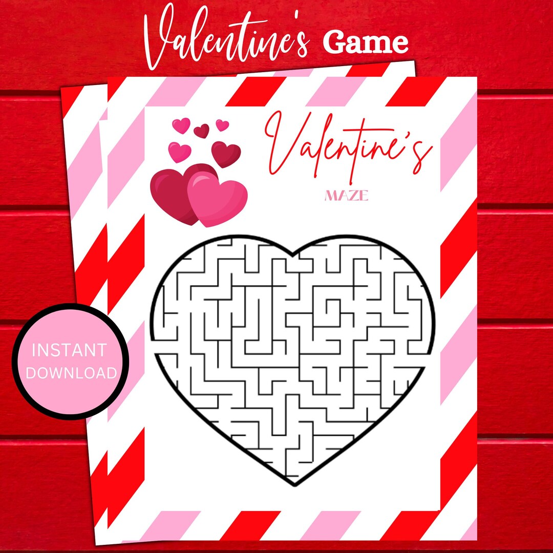 Printable Valentine's Day Game, HEART MAZE Party Game and Activity ...