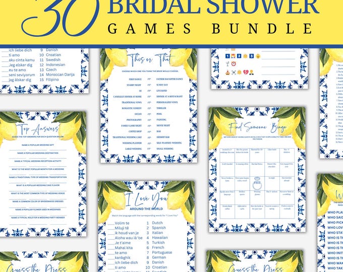 Handwritten Italian Bridal Shower Games Bundle Template, Lemon Theme ...