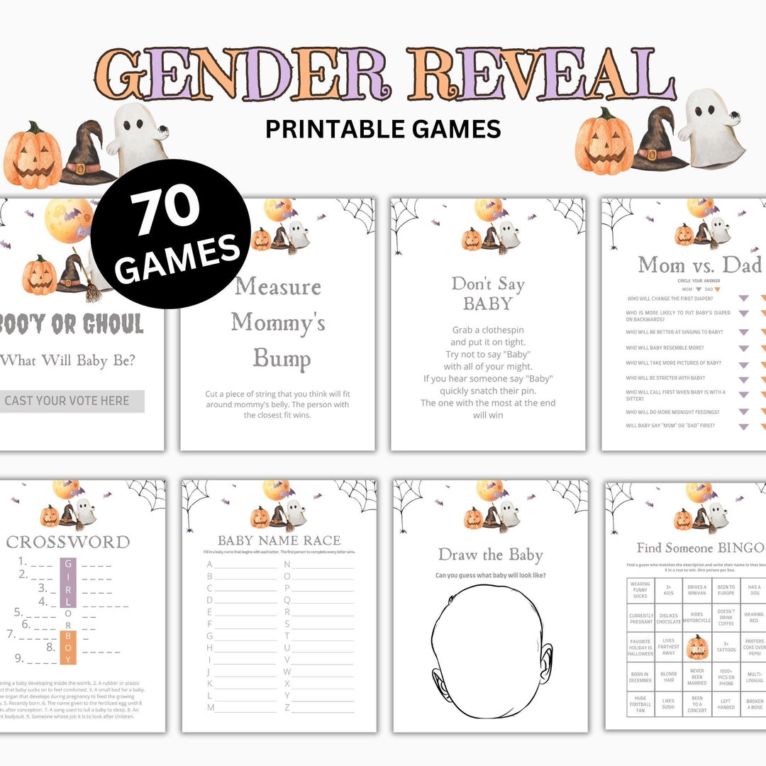 Halloween Gender Reveal Printable Games Bundle, Halloween Gender Party ...