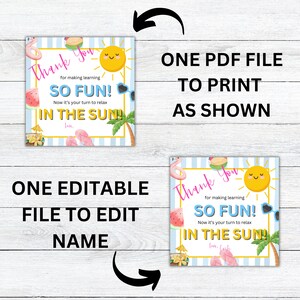 Editable Summer Fun in Sun Gift Tag, Teacher Appreciation, End of ...
