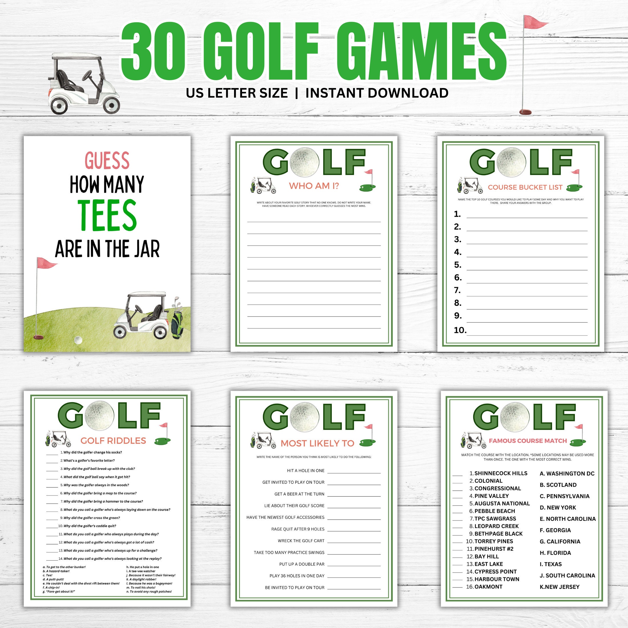 Golf Games Bundle, Golf Watch Party Games, Golf Birthday Party Games ...