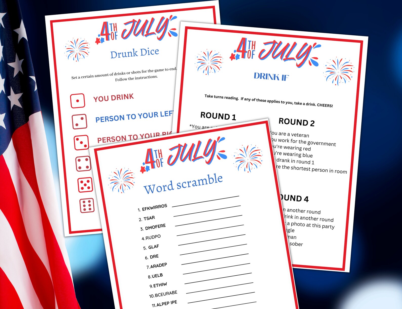 Fourth of July Game Bundle, Printable Family Games, Patriotic Party ...
