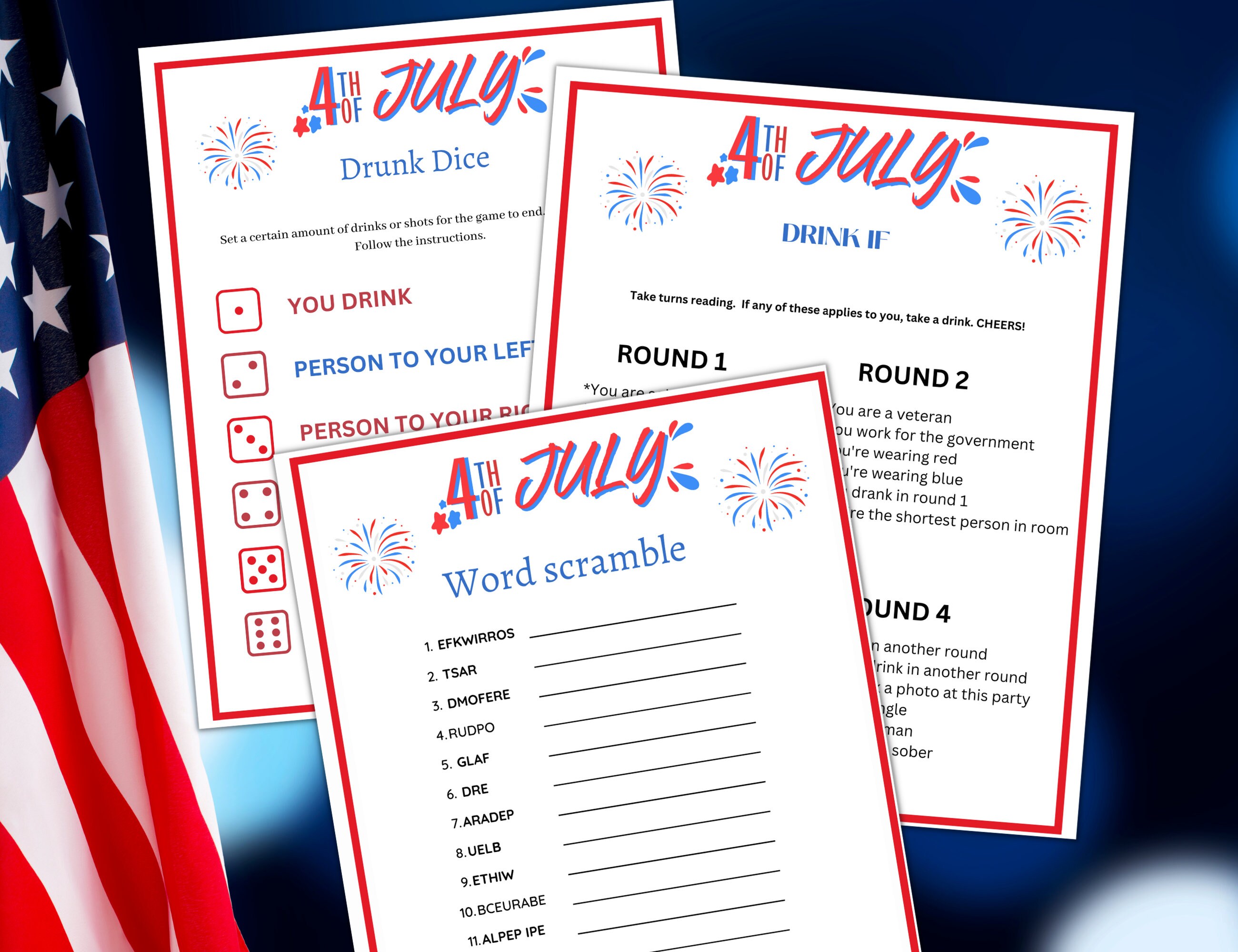 Fourth of July Game Bundle, Printable Family Games, Patriotic Party ...