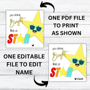 Editable You Shine Bright Like a Star Gift Tag, Teacher Appreciation ...