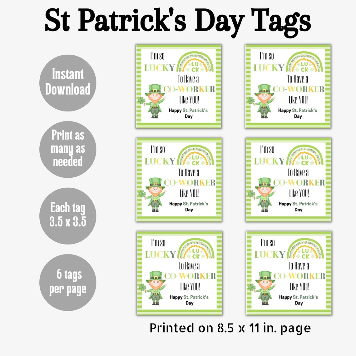 St Patrick's Day Gift Tags, Printable Gift Tags, Kids Gift Tags, St ...