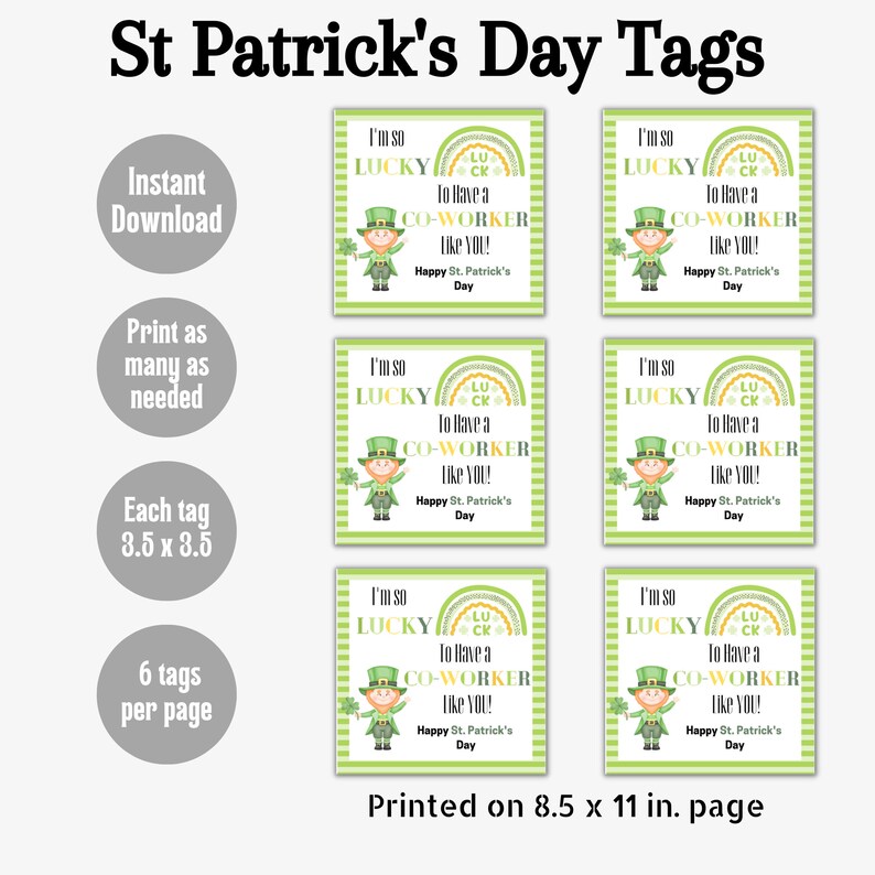 St Patrick's Day Gift Tags, Printable Gift Tags, Kids Gift Tags, St ...