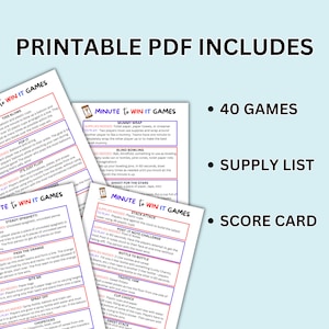 Minute to Win It Games, 40 One Minute Fun Party Games, Printable Games ...