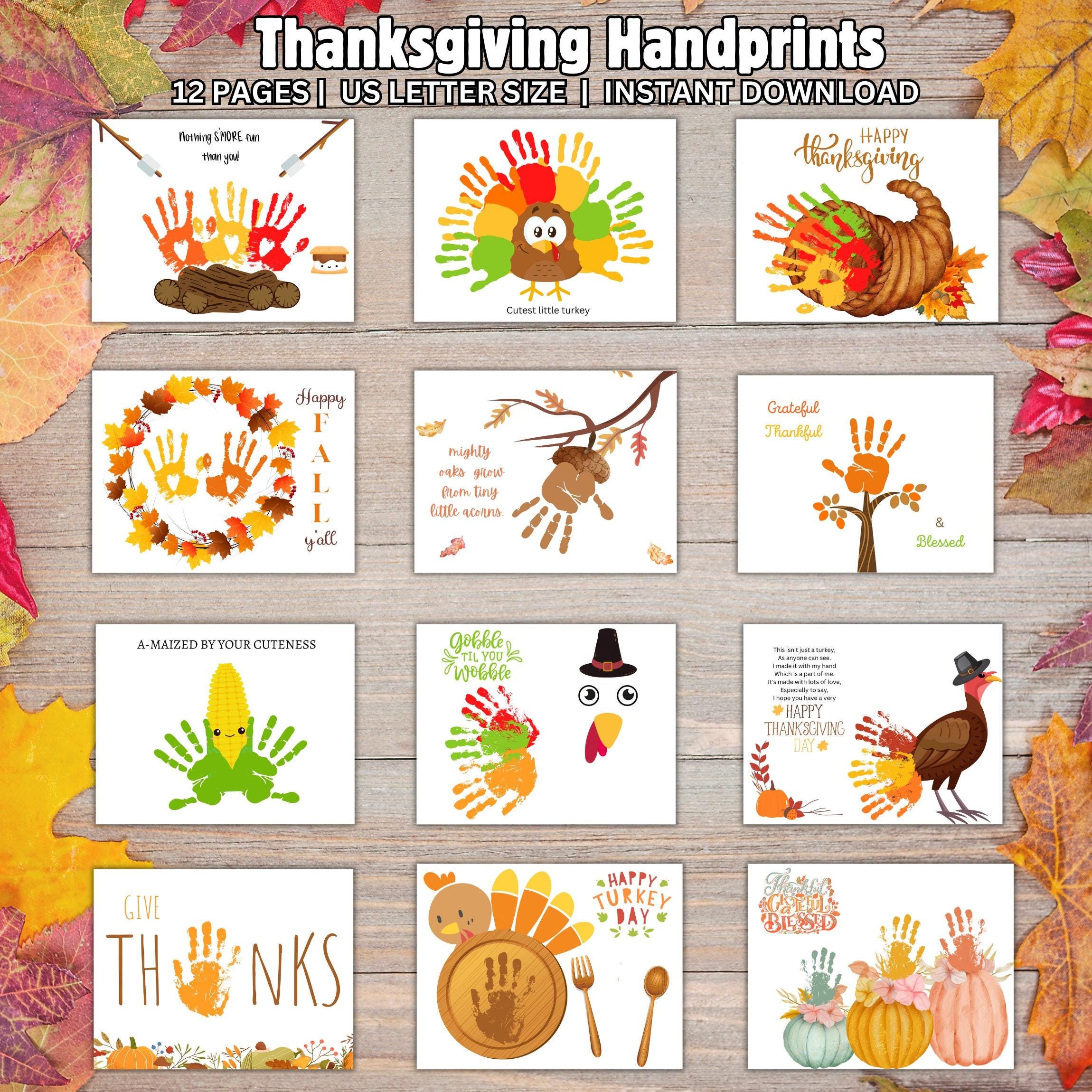 Thanksgiving Handprint Craft Printable Bundle, Thanksgiving Preschool ...