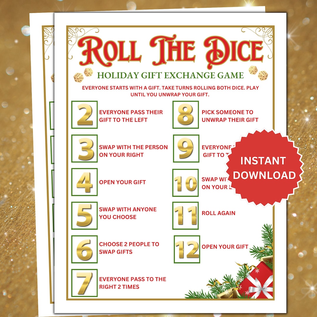 Roll the Dice Holiday Gift Exchange Game, Holiday Fun Gift Swap ...