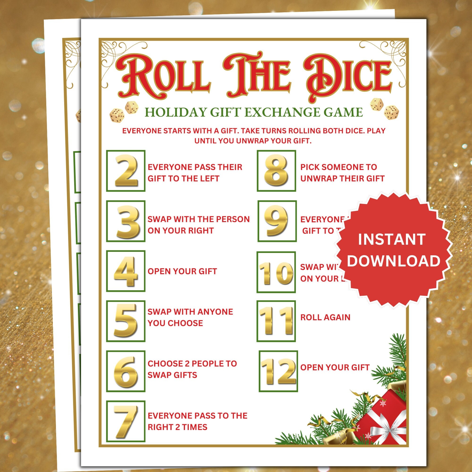 Roll the Dice Holiday Gift Exchange Game, Holiday Fun Gift Swap ...