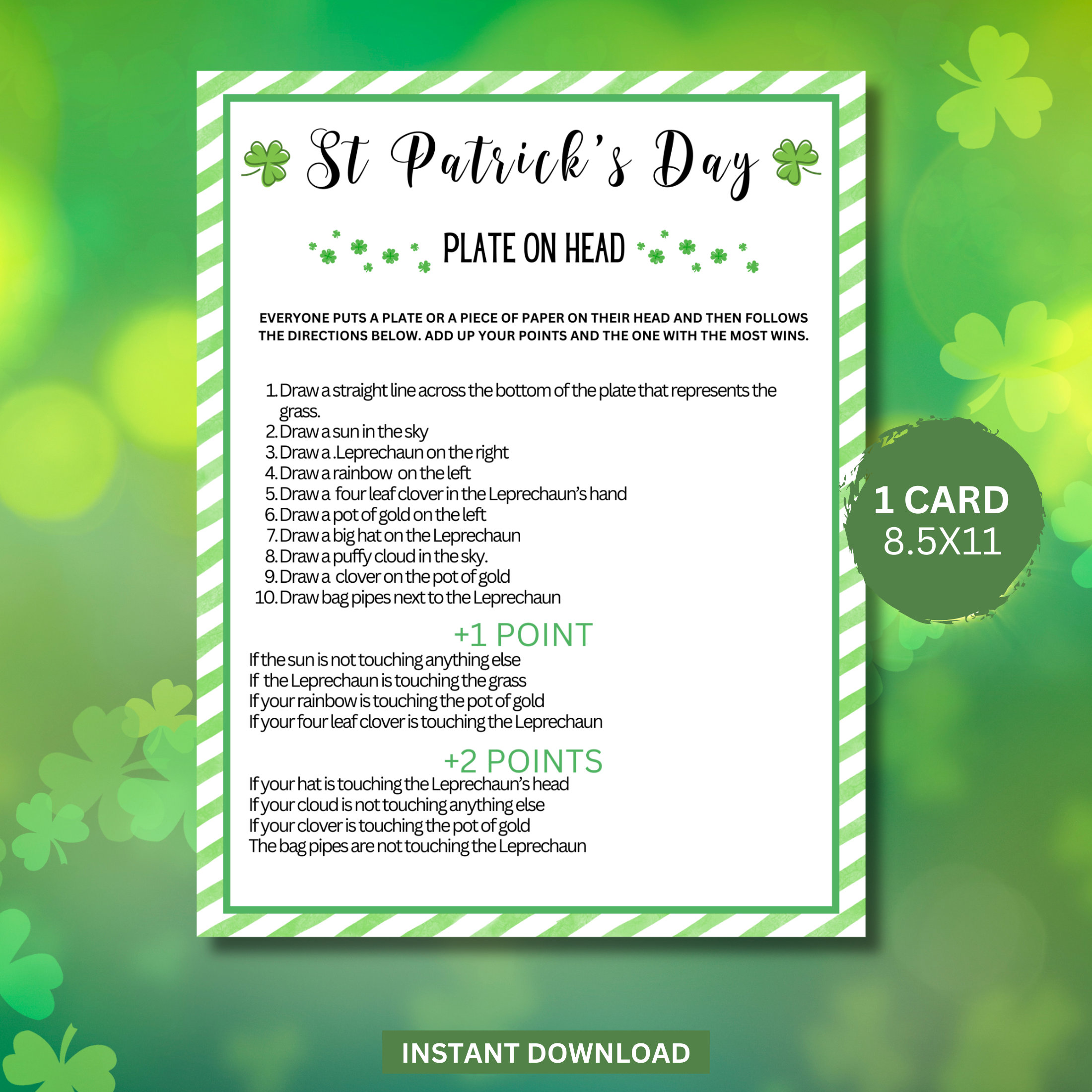 Printable St Patrick's Day Plate on the Head Game, St Paddy's Day Game ...