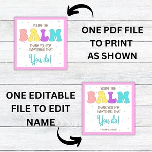 You're the Balm Gift Tag, Teacher Appreciation Lip Balm, Staff Co ...