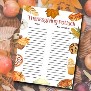 Thanksgiving Potluck Sign up Sheet, Fall Potluck, Church Potluck, Fall ...