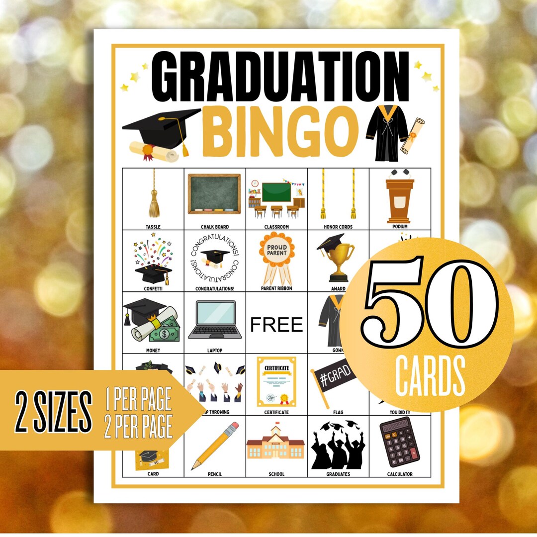 Graduation Bingo Game Bundle, 50 Bingo Cards Printable, Grad Party, End ...