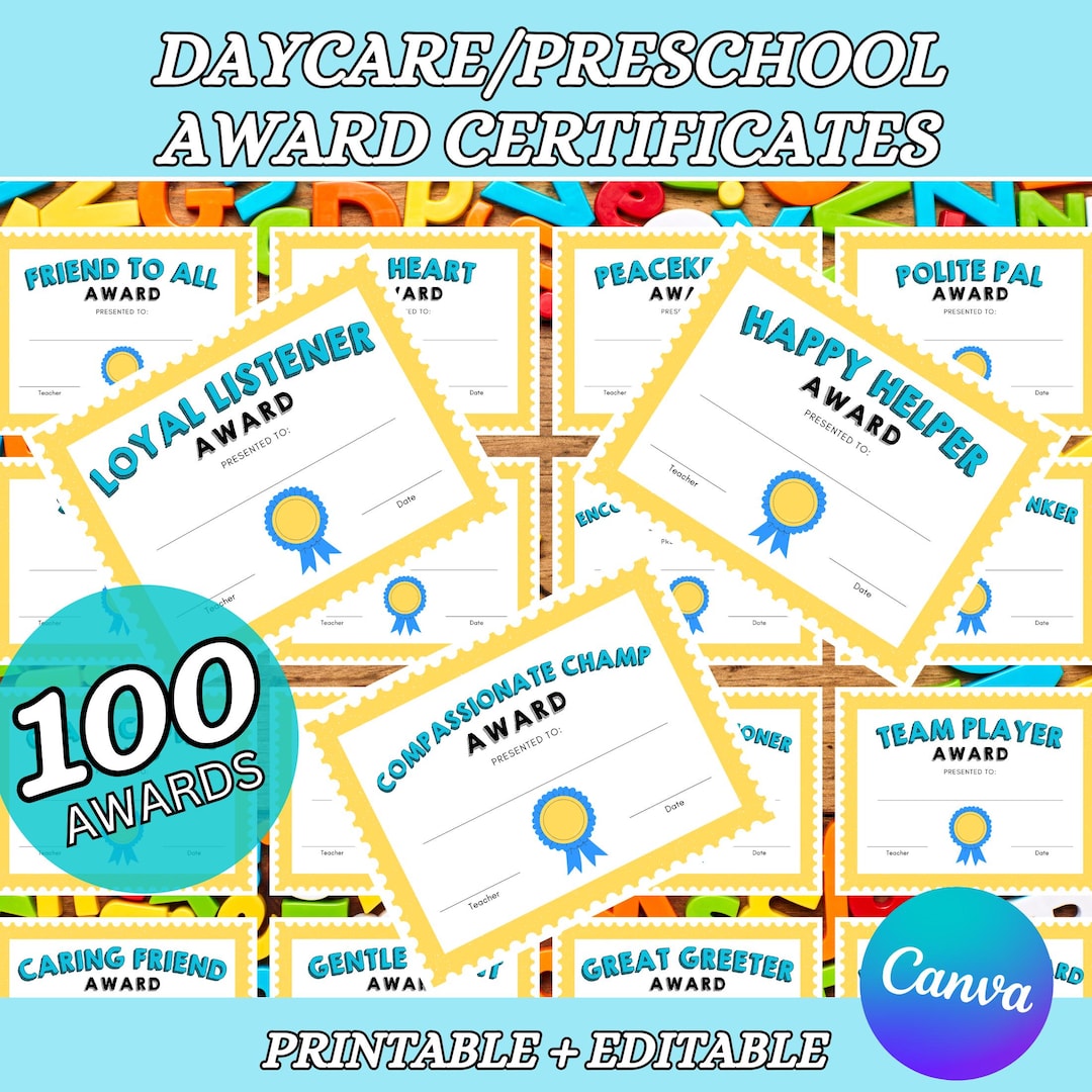 Editable Daycare Awards, Kindergarten Awards, End of Year Student ...