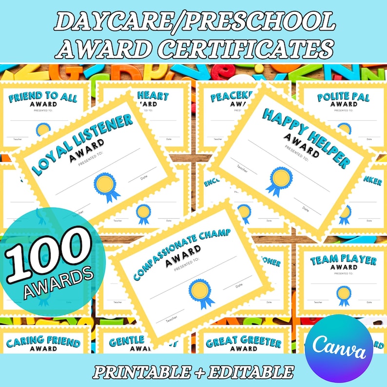 Editable Daycare Awards, Kindergarten Awards, End of Year Student ...