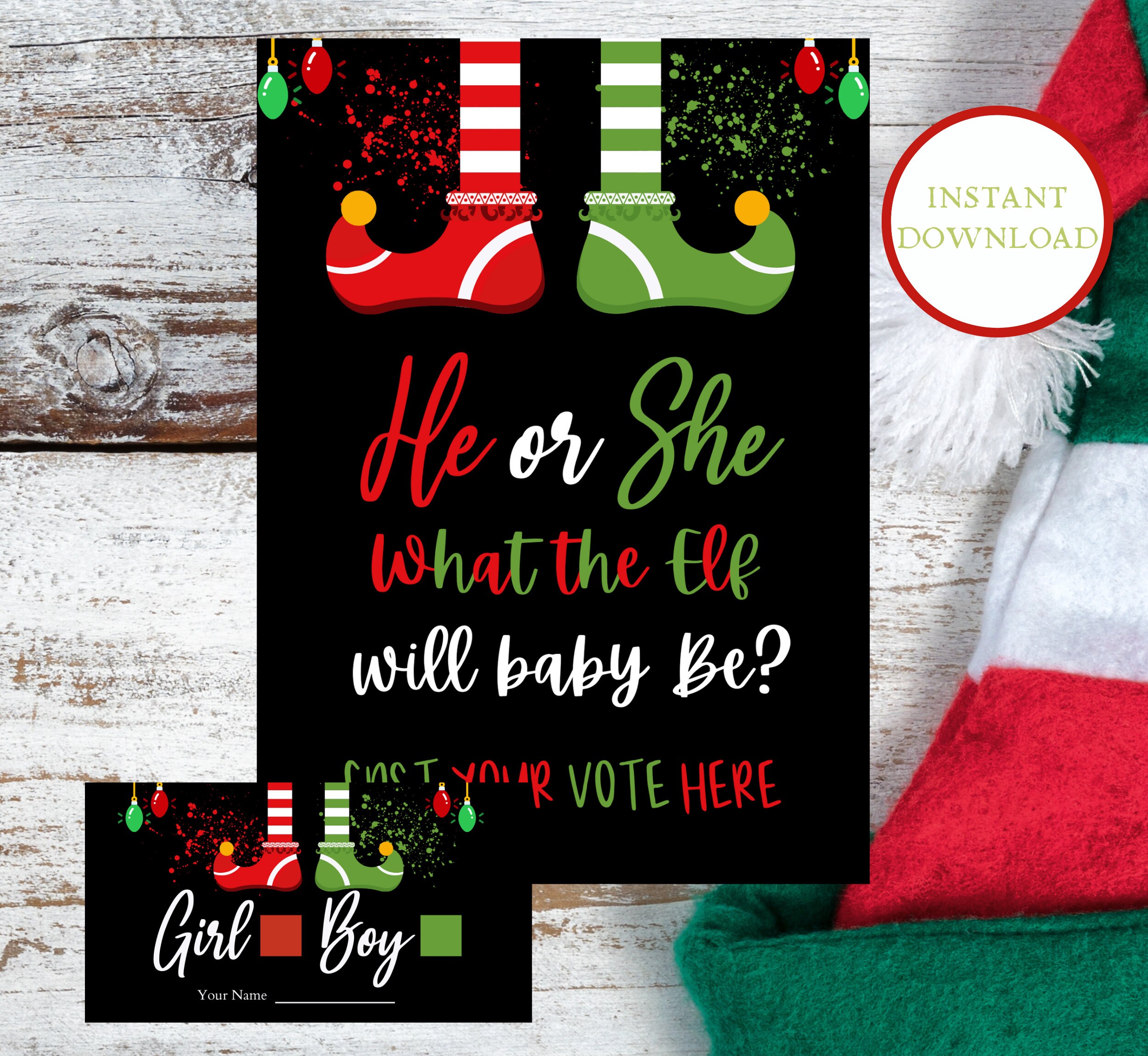 Baby Gender Reveal Printable Games in Elf Shoe Theme Are Perfect for ...