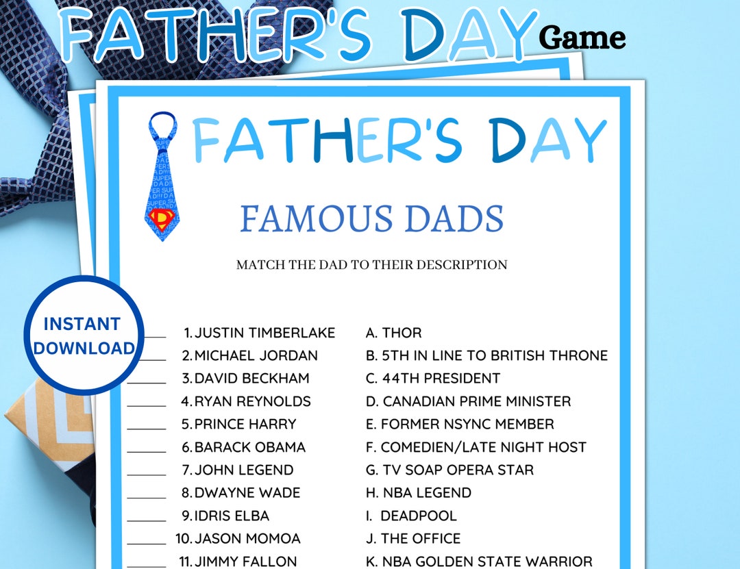 Father's Day Game, Printable Family Game, Dad's Day Party Game, Game ...