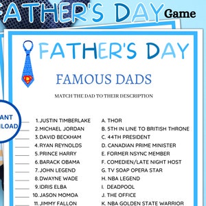 Father's Day Game, Printable Family Game, Dad's Day Party Game, Game ...