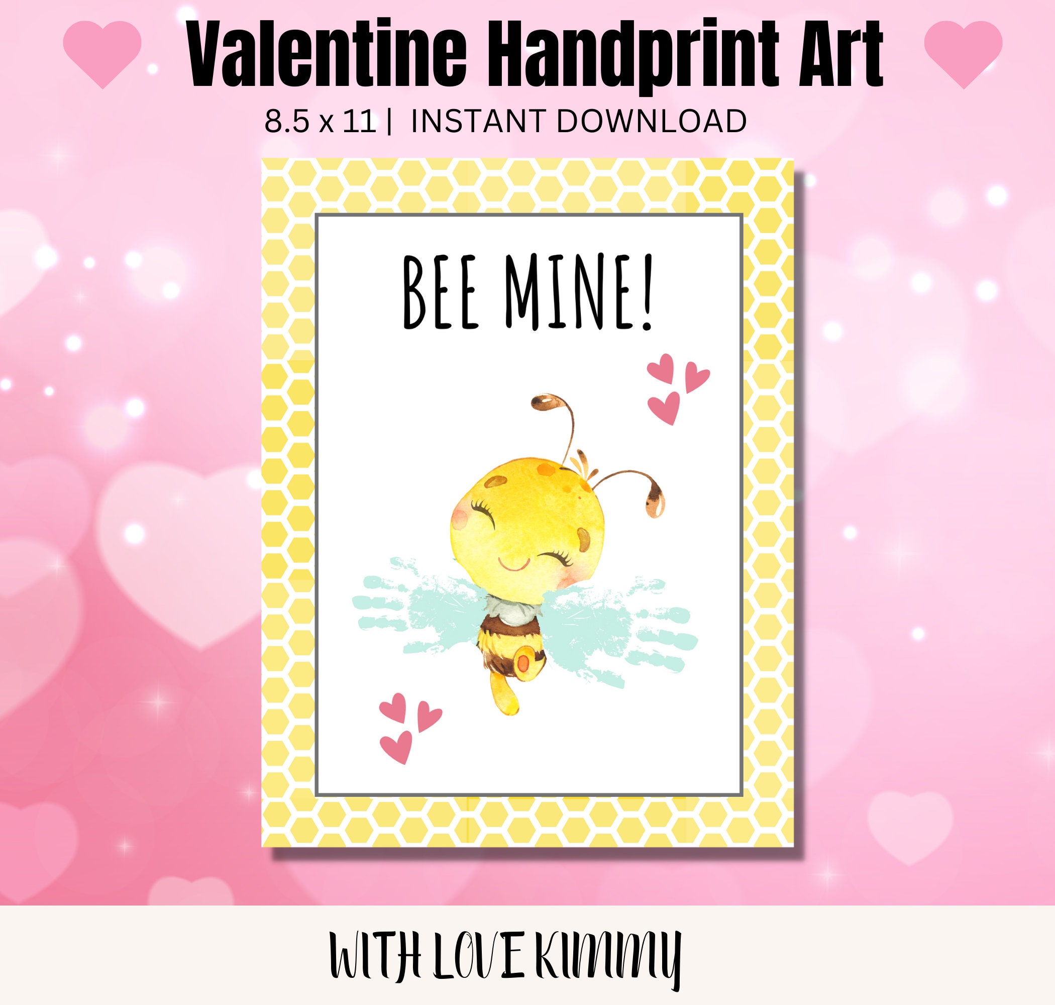 Valentine Handprint Craft ART Printable, Valentine Preschool Art ...
