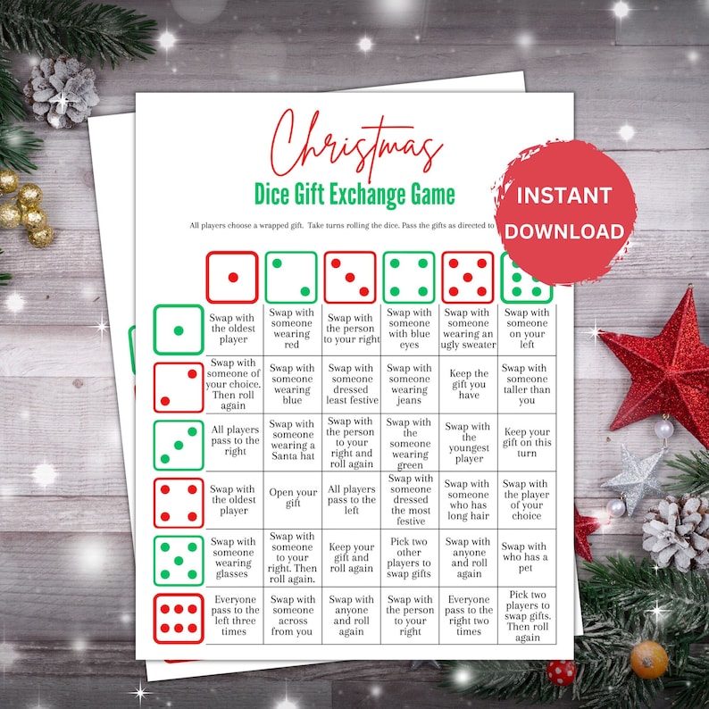 Christmas Gift Exchange Dice Game, Xmas Gift Swap Game, Fun Holiday ...